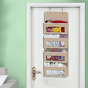 CHIVAN Over The Door Organizer, Super Behind The Door Storage Organizer with Door Rack and Large Clear Windows, Wall File Organizer, Hanging Organizer (Beige)