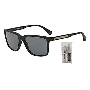 Emporio Armani EA4047 506381 56M Black Rubber/Grey Polarized Square Sunglasses For Men For Women + BUNDLE with Designer iWear Eyewear Kit.