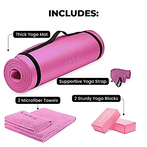 HemingWeigh pink yoga mat set, yoga kit, 1/2 Inch Thick yoga mat pink style with pink accessories