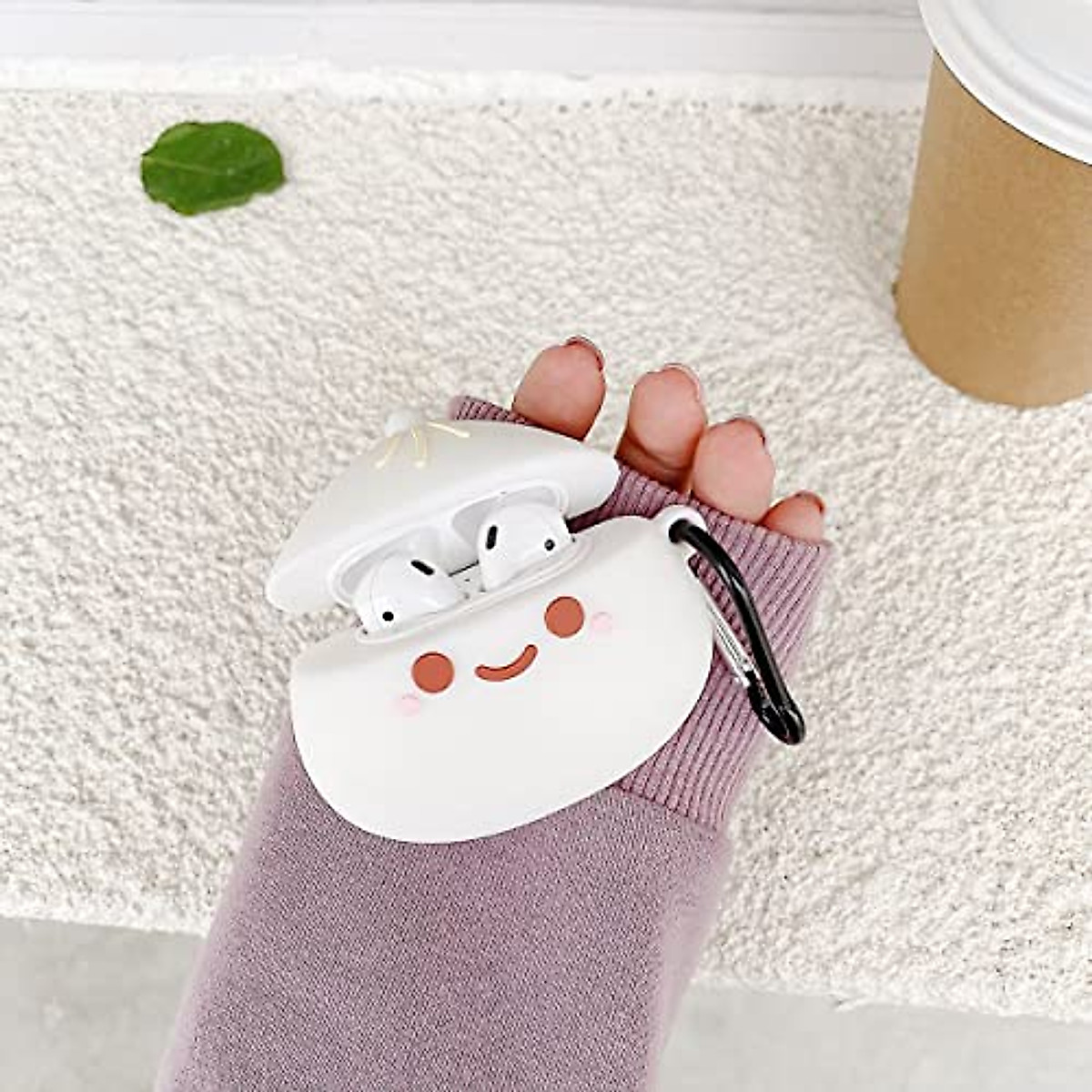 Cute AirPod Case with Keychain Steamed Stuffed Bun Face Design Full Protective Silicone Cover Compatiable with AirPods 1st & 2nd Generation Case for Women and Kids
