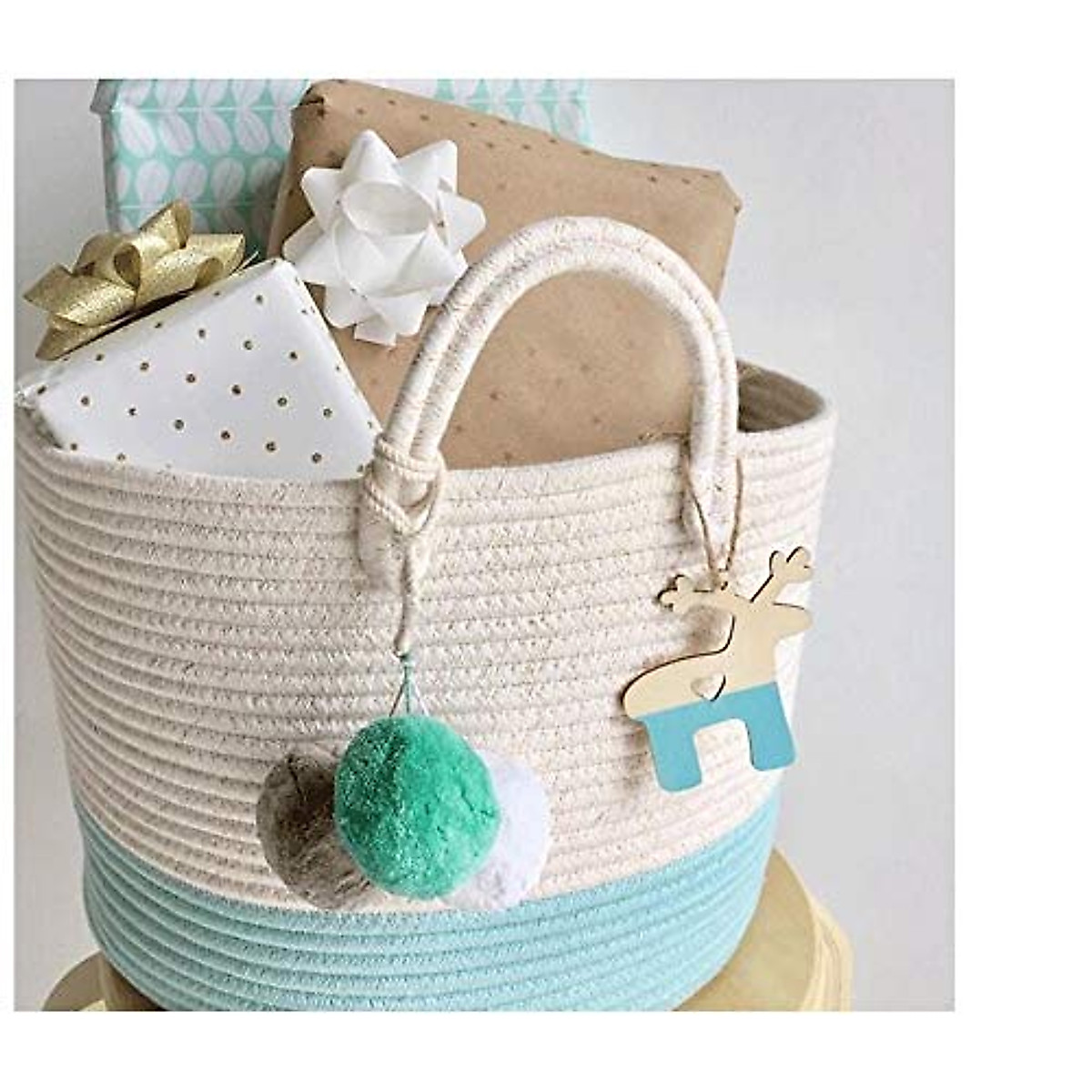 TBGFPO Large Cotton Rope Basket Storage with Handles - Grey Woven Toy Storage Basket for Laundry Hamper, Diapers, Nursery, Toys, Towels (Color : D)