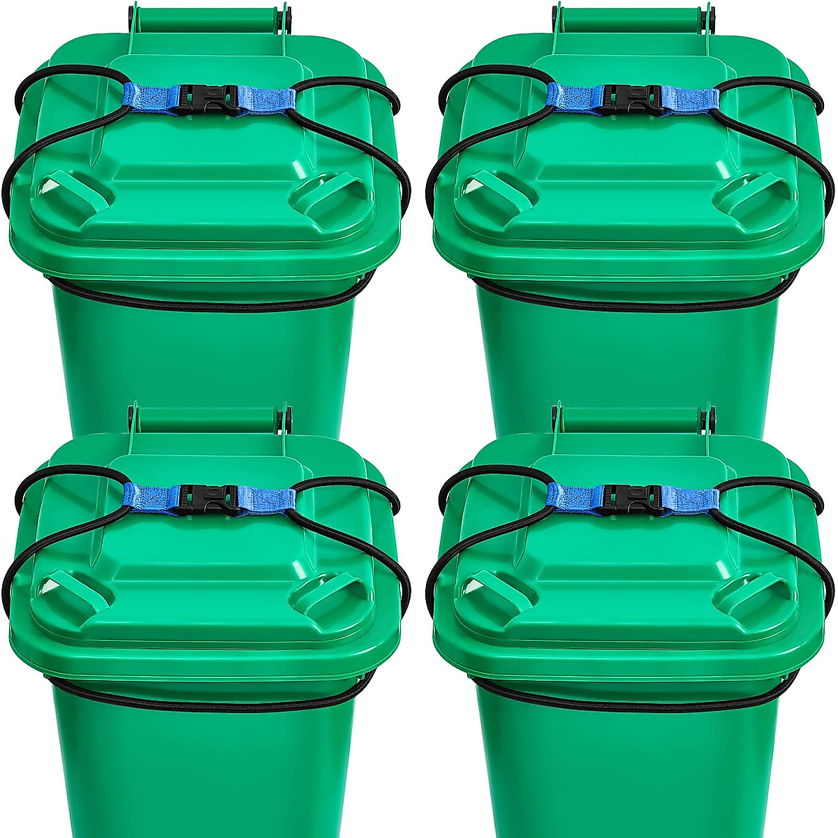 Riakrum Trash Can Lid Lock for 30-50 Gal Heavy Duty Bungee Cord, Trash Can Locks for Animals Outdoor Garbage Lid Lock for Raccoon Squirrels Dogs, Trash Can Not Included (4 Pcs)