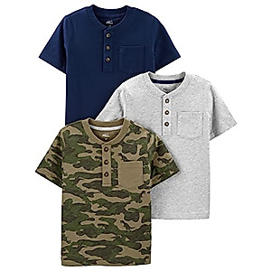 Simple Joys by Carter's Baby Boys' 3-Pack Short-Sleeve Tee Shirts, Green Camo/Grey Heather/Navy, 18 Months