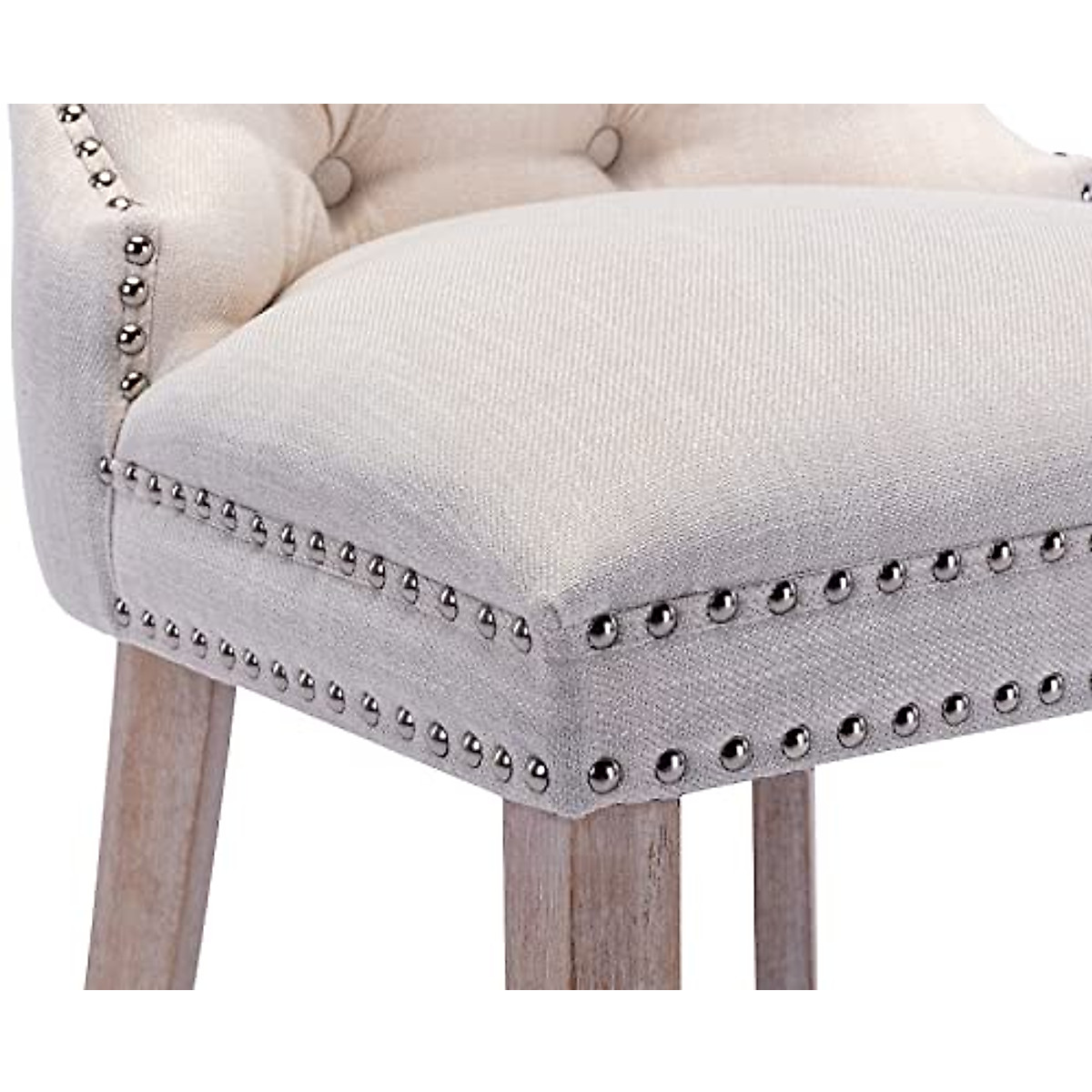 Kmax Linen Elegant Upholstered Dining Chairs, Fabric Armless Accent Chair with Ring Pull Solid Wood Legs, Set of 2 - Beige