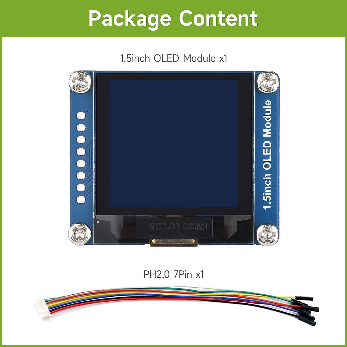 Waveshare 1.5inch OLED Display Module 128x128 Pixels 16-bit Grey Level with Embedded Controller Communicating via SPI or I2C Interface.