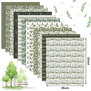 Whaline 12Pcs 18" x 22" Christmas Fat Quarter Fabric Bundles Watercolor Green Christmas Tree Printed Quilting Patchwork Cotton Craft Fabric Pre-Cut Square Sheets for DIY Patchwork Sewing Crafting