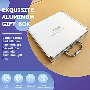 TENFLY Solfeggio Tuning Fork Set - 9 Tuning Forks Perfect for DNA Healing, Chakra, Sound Therapy, with Exquisite Aluminum Gift Box(174 Hz, 285 Hz, 396 Hz, 417 Hz, 528 Hz, 639 Hz etc)