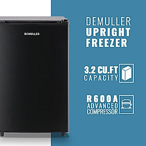 DEMULLER Upright Freezer 3.2 Cu.ft Freezer Single Door Freestanding Mini Freezer with Adjustable Thermostat Small Freezer for Kitchen, Apartment, Basement, Dorm, Black