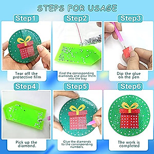 woclsnow 10 Pieces Diamond Painting Coasters with Holder, 5D Christmas Diamond Art Kits for Adults Kids, DIY Christmas Diamond Painting Coasters with Holder for Christmas Home Decor