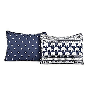 Lush Decor Elephant Stripe 5 Piece Quilt Set, Navy, Full Queen