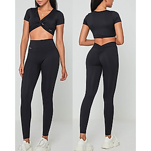 Danysu Women's V Cut Leggings for Women V-Back Scrunch Butt Leggings Soft High Waisted Booty Tights Workout Gym Yoga Pants Black S