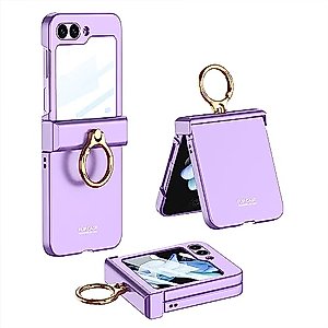 SHIEID for Samsung Z Flip 5 Case with Hinge Protection & Ring Holder Small Screen Protection Cover for Galaxy Z Flip 5 Case, Purple
