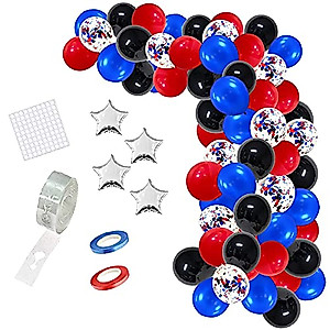 Red Blue Black Balloon Garland Arch Kit, Royal Blue Red Black Latex Confetti Balloon 16ft Arch Strip Ribbon for Kid Super Spider Hero Man Theme 3rd 4th Boy Birthday Graduation Party Decors