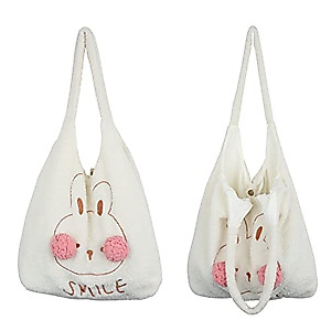 KUANG! Teddy Plush Shoulder Handbag Purse Cute Bear Fluffy Hairball Tote Plush Handbag Faux Lambs Wool Large Shopping Bag