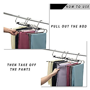 Closet Organizers and Storage, Magic Pants Hangers for Space Saving, Pant Hanger Rack Organizer Use for Scarf Jean Skirt ( 2-Pack with 10 Stainless Steel Clips ) (Black)