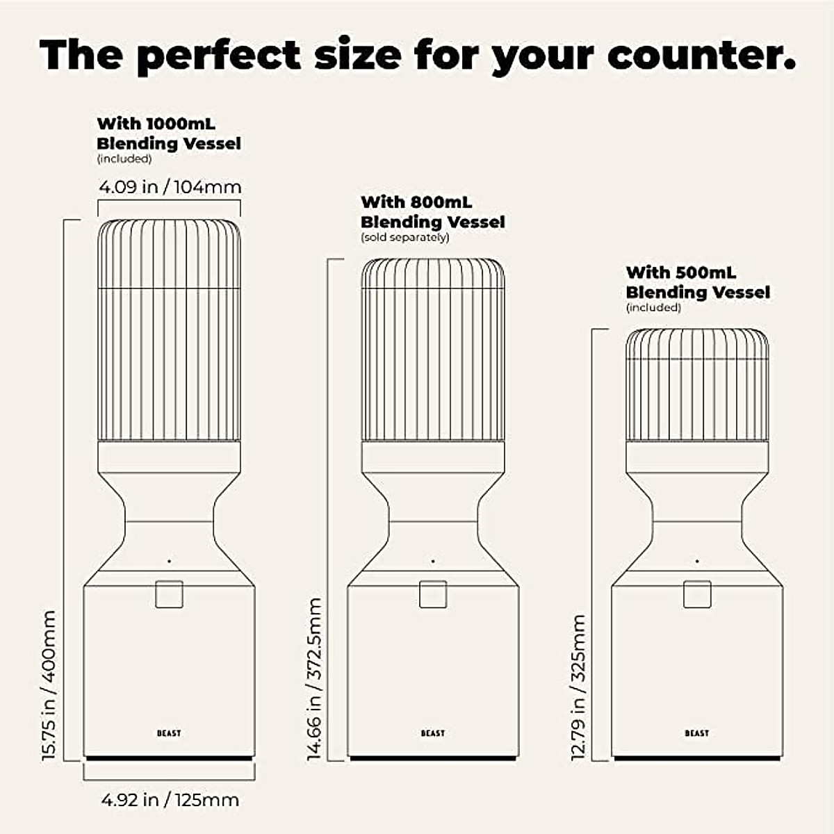 Beast Blender Max | Blend Smoothies and Shakes, Infuse Water, Kitchen Countertop Design, 1000W (Pebble Grey)