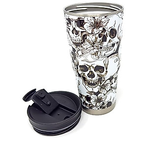 ENGEL 22oz Halloween White Skull Vacuum Insulated Tumbler with leak-proof lid and non-skid rubber base
