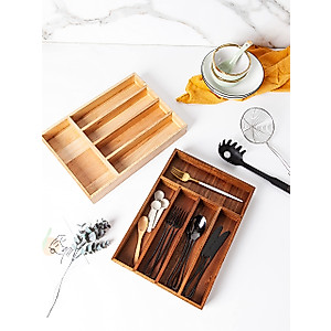 Kitchen Drawer Organizer Acacia Wood/Rubber Wood Flatware and Utensil Organizer Silverware Holder and Kitchen Storage Solution - Drawer Organizers for Kitchen (Acacia Wood, 14''x10'')