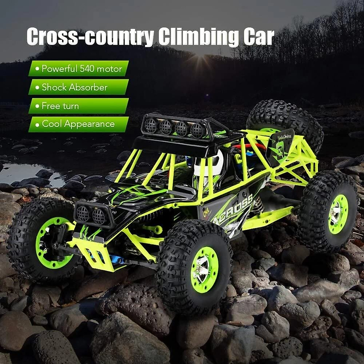 GuliTech WLtoys High-Speed RC Car 12427 12428 2.4G 1:12 4WD Crawler Remote Control RC Car with LED Light Two Battery Buggy Vehicle Trucks Toys Kid (12427 2 * 1500)