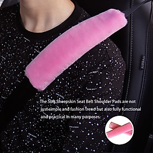 AICEL Soft Faux Sheepskin Car Seat Belt Cover, Shoulder Pad for Auto Seatbelt, Automotive Interior Accessories, Universal Cushion for Vehicles Camera Backpack Straps, Comfortable Driving (Pink)