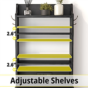 LIKIMIO Nightstand, 55" Tall End Side Table with Charging Station and Storage Cabinet, Small Bookshelf, for Living Room Office Bedroom, Vintage Black