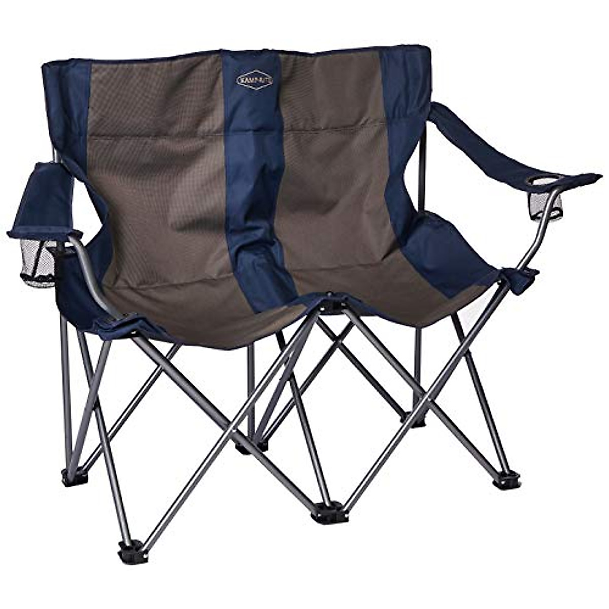 Kamp-Rite Portable 2 Person Double Folding Collapsible Outdoor Patio Lawn Beach Chair for Camping Gear, Tailgating, & Sports, 500LB Capacity, Navy/Tan