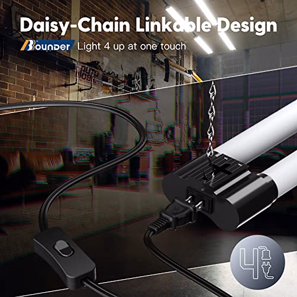 BBOUNDER 20-Pack Linkable LED Utility Shop Light, 4 FT, 4000 LM, 6500K Cool Daylight, 48 Inch Integrated Fixture for Garage, 40W Equivalent 250W, Surface + Suspension Mount, Black