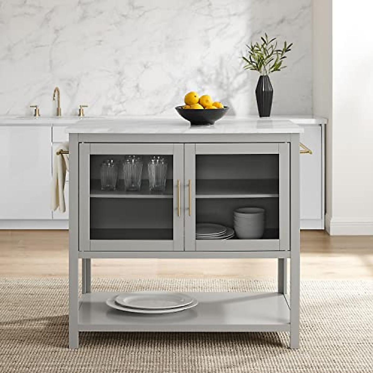 Crosley Furniture Katrina Kitchen Island with Faux Marble Top, Gray