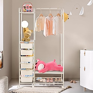 PACHIRA E-Commerce Rolling Clothes Rack for Hanging Clothes 6 Drawers, White Clothing Racks on Wheels Freestanding Clothing Garment Rack 37" W x 14.5" D x 66" H