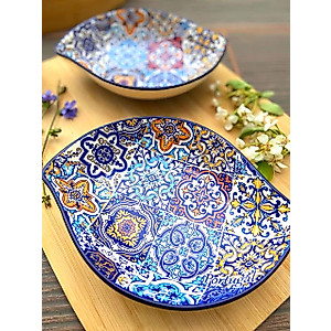 Portuguese Pottery Alcobaça Ceramic Side Dish Serving Bowl - Set of 2