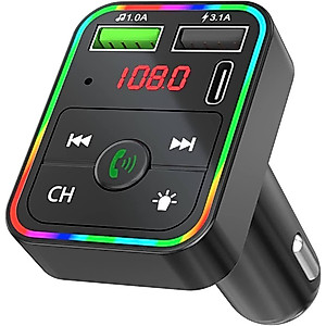Bluetooth Car Adapter, Fm Transmitter Bluetooth, Wireless Modulator with Led Display Car Kit, Fast Car Charger & USB C Port, MP3 Player Radio Kit for Car Stereo, 12V Cigarette Lighter Adapter