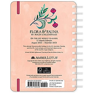 Flora & Fauna 2022-2023 Weekly Planner by Malin Gyllensvaan | On-the-Go 17-Month Calendar (Aug 2022 - Dec 2023) | Compact 5" x 7" | Flexible Cover, Wire-O Binding, Elastic Closure, Inner Pocket