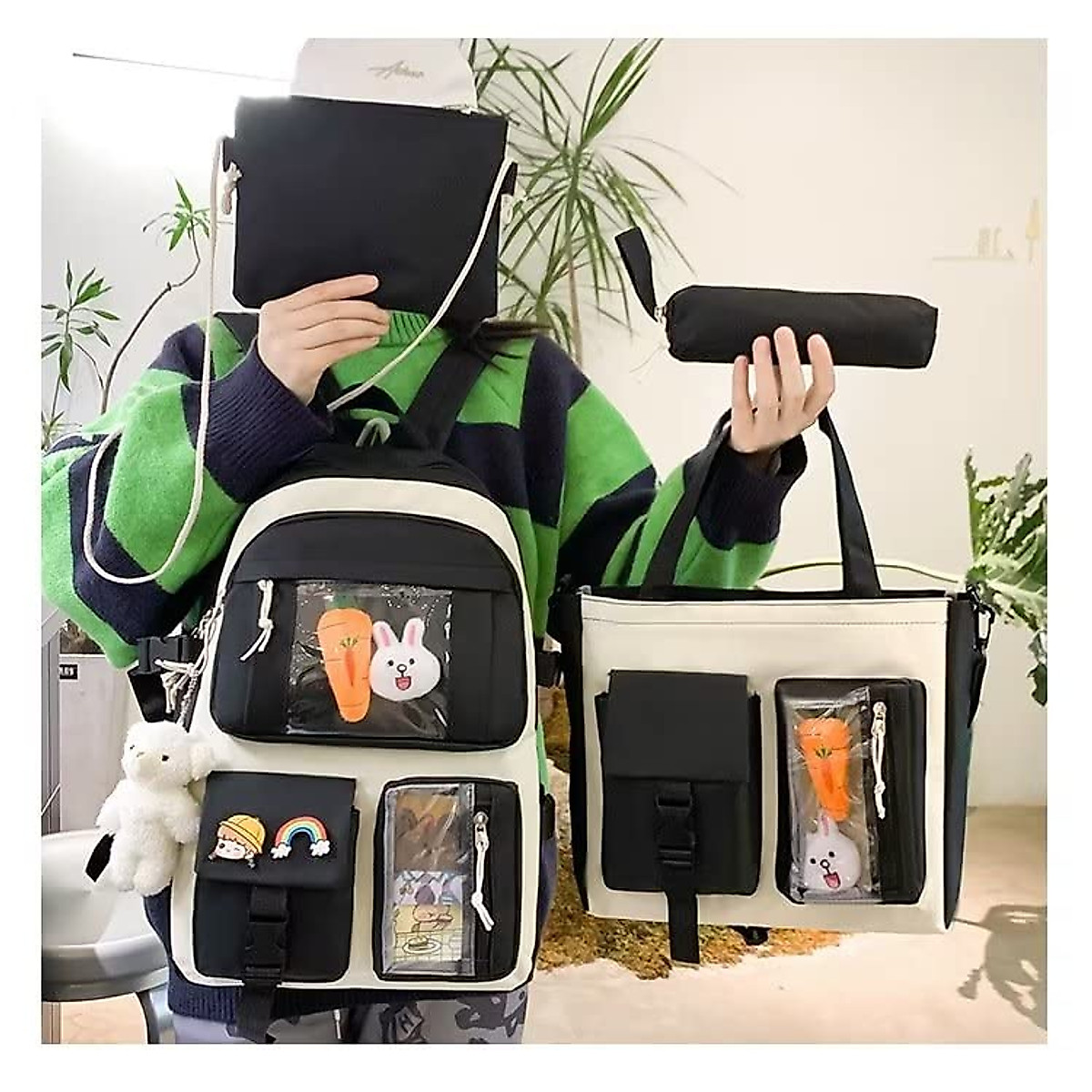 MOJIDUO Kawaii Backpack Pins Accessorie 4Pcs Set Cute Kawaii Rucksack for School Bag Cute Aesthetic Backpack