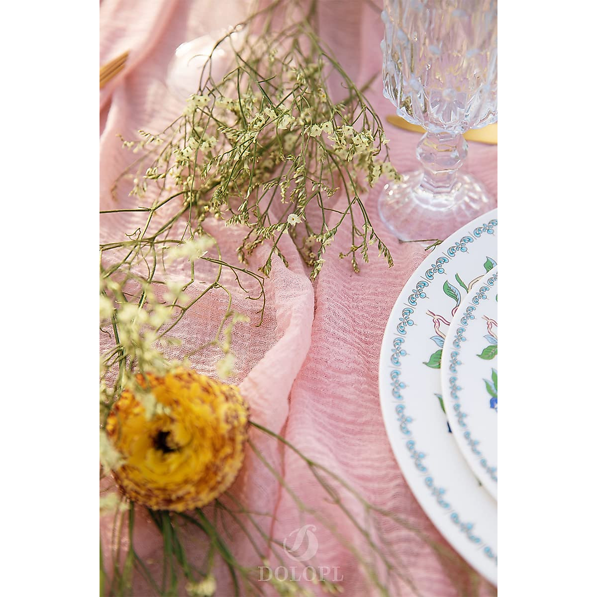 DOLOPL Pink Cheesecloth Table Runner 10FT Boho Gauze Table Runner 120inch Long Sheer Cheese Cloth Table Runner for Rustic Baby Shower Bridal Wedding Birthday Decorations