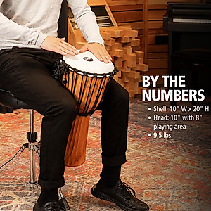 Meinl Percussion Djembe Hand Drum Circle Instrument, Carved Mahogany Headliner Series — NOT Made in China — African Mali Weave Ropes, 2-Year Warranty, Nile, Medium (HDJ4-M)