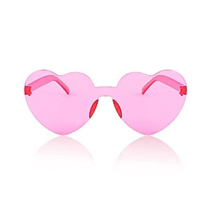 FEISEDY 2 Pack Rimless Heart Shaped Sunglasses Party Glasses Disco One Piece Transparent Trendy Love Glasses B2826-F2