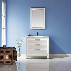 Altair Design Jackson 36" Carrara White Stone Countertop Single Vanity w/Mirror Royal Blue