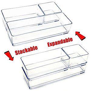 Youngever Clear Plastic Vanity and Desk Drawer Organizers, Stackable, Makeup Organizers, Storage Tray for Makeup, Kitchen Utensils, Jewelries (9 Pieces)