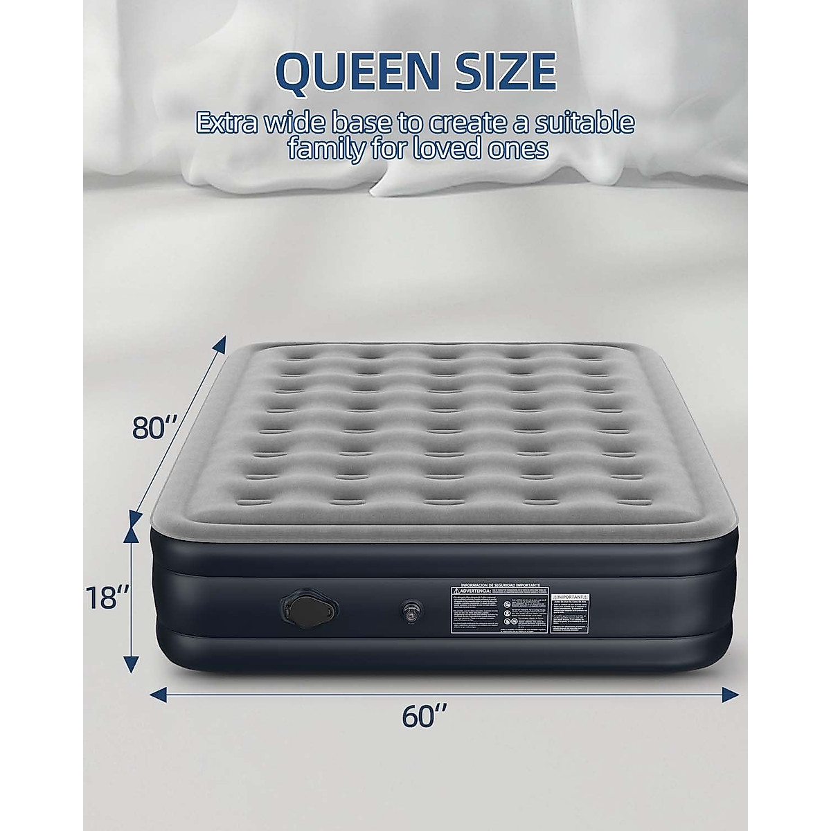 QIGO Air Mattress Queen Size with Chargeable Battery Built in Pump, Blow up Mattress for Camping, Home and Guests, Quick Self Inflating Air Bed, Colchon Inflable - Portable, Comfortable and Durable