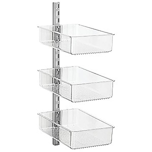 mDesign Plastic Wall Mount Bins with Metal Hanging Bar - Repositionable Bins - for Closet Storage and Organization - Holds Belts, Leggings, Shoes, Purses, Scarfs - Set of 3 - Clear