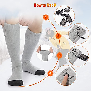 Heated Socks for Men Women, SAVIOR HEAT Electric Rechargeable Battery Thick Long Ski Socks for Winter Cold Weather Hunting Hiking Camping Skating Motorcycle Cycling Fishing