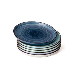 Sweese Dessert Plates, 7.4 Inch Porcelain Round Salad Plates, Appetizer Plates for Kitchen, Small Plates Set of 6, Dishwasher, Oven, and Microwave Safe, Cool Assorted Colors