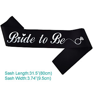 KETAOO Bride to Be Sash, Silver Foil Black Bachelorette Sash for Bridal Shower Favors Engagement or Wedding Party Accessories Hen Night Gifts