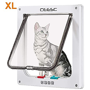 CEESC Large Cat Door (Outer Size 11" x 9.8"), 4 Way Locking Cat Door for Windows & Sliding Glass Door, Weatherproof Cat Flap Door for Cats & Doggie with Circumference < 24.8"