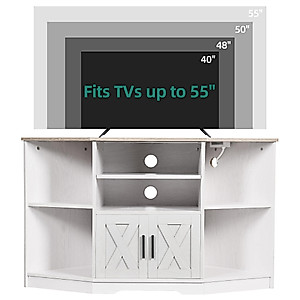 YITAHOME Corner TV Stand for TV Up to 55 Inch with Power Outlet, Farmhouse TV Console w/Adjustable Storage Shelf, Entertainment Center for Living Room,Bedroom, Grey White & Grey Wash, 47 inches