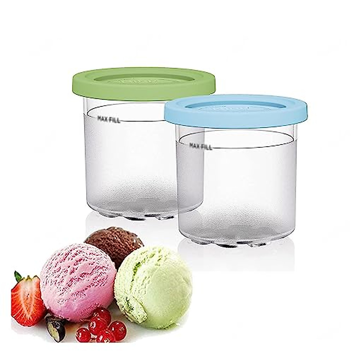 VRINO 2/4/6PCS Creami Pints, for Ninja Creami Pints Lids, Pint Containers Bpa-Free,Dishwasher Safe Compatible NC301 NC300 NC299AMZ Series Ice Cream Maker,Blue+Green-2PCS