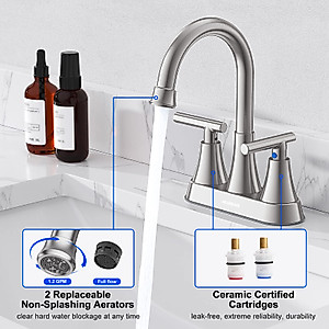 Bathroom Faucets for Sink 3 Hole, Hurran 4 inch Brushed Nickel Bathroom Sink Faucet with Pop-up Drain and Supply Lines, Stainless Steel Centerset Faucets for Bathroom Sink Vanity RV