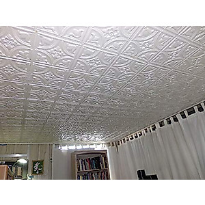 From Plain To Beautiful In Hours 148 Tiny Tulips PVC 2' x 2' Glue-up Ceiling Tile (Covers / 100 sq.ft), White Pearl, 25 Piece