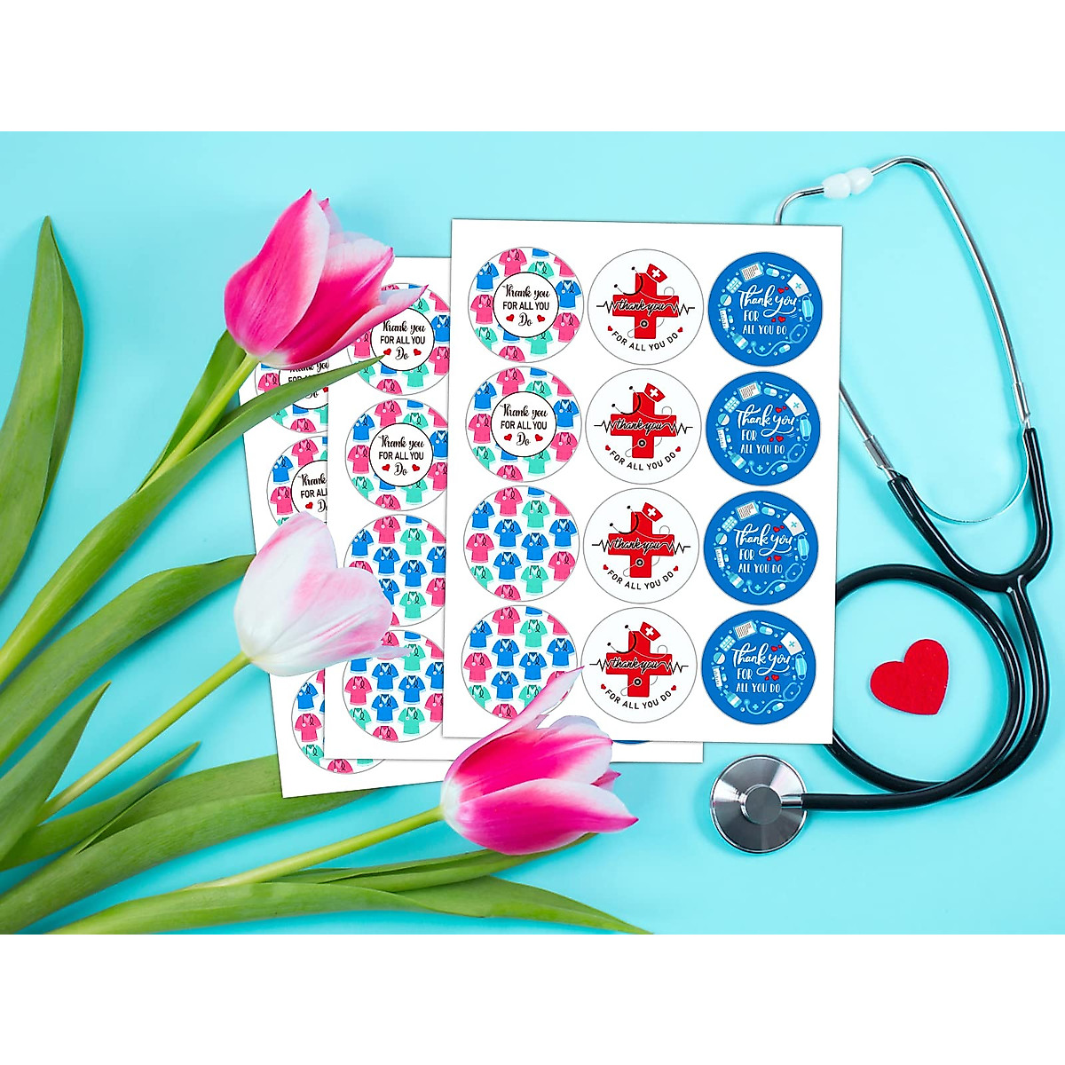 FaCraft Thank You Nurse Stickers 1.5" Nurse Week Label Stickers Doctor Nurses Appreciation Decals Healthcare Workers Thank You Label Stickers Graduation Labels for Gift Card Envelopes Seal Gift Bags