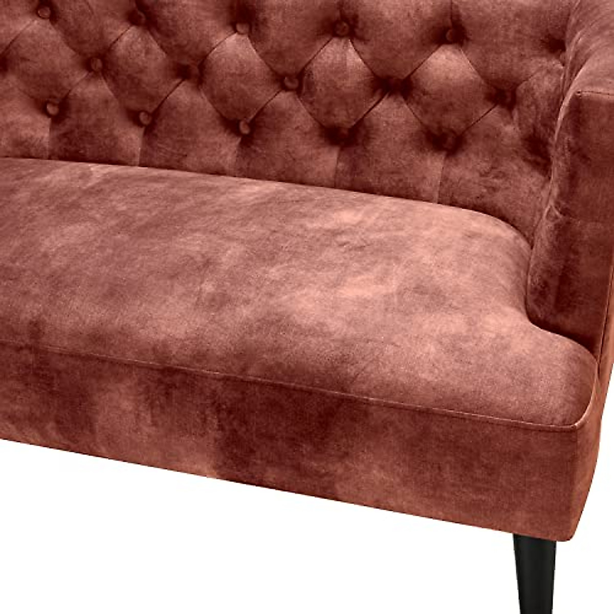 HULALA HOME Mid-Century Velvet Loveseat Sofa Upholstered Tufted Button, Love Seats 2 Seater Sofa Cushions Small Couch with Tapered Legs for Living Room, Bedroom and Apartment/RED